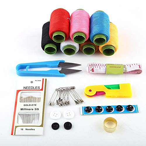 Sewing Supplies Set Portable Sewing Kit Box Plastic Organizer Storage Box with Removable Interlayer for 10pcs Sewing Tools Including Needle Tape Measure Scissor Thimble(Yellow)