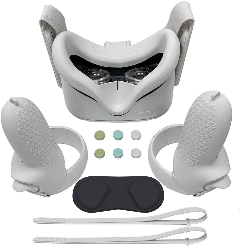 Accessories Bundle for Meta/Oculus Quest 2 with Silicone VR Face Cover - Touch Controller Grip Cover - Lens Dust Cover and 6 Thumbstick Grip Caps