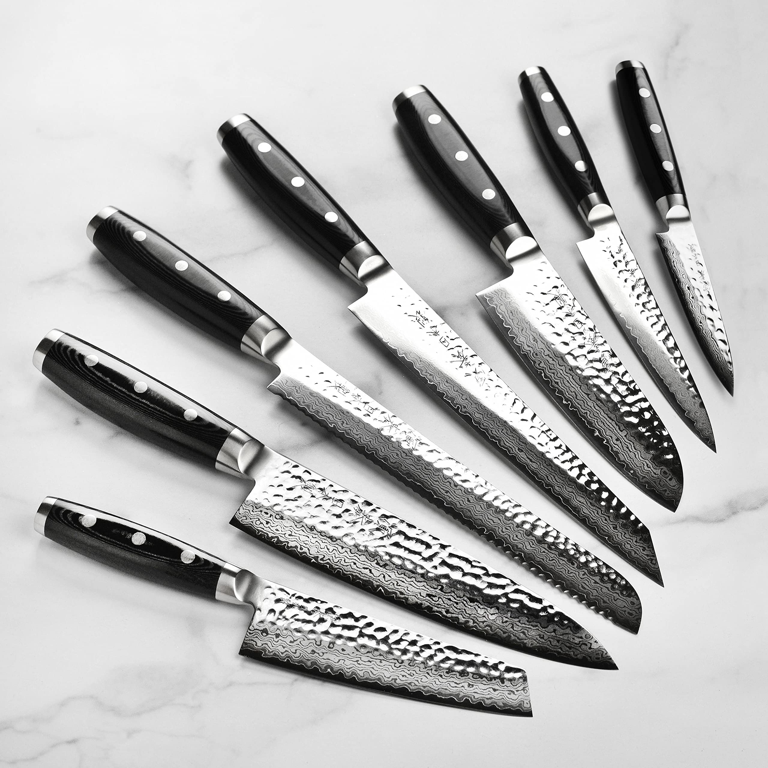 Enso Knife Set - Made in Japan - HD Series - VG10 Hammered Damascus Japanese Stainless Steel with Acacia Knife Block - 25 Piece