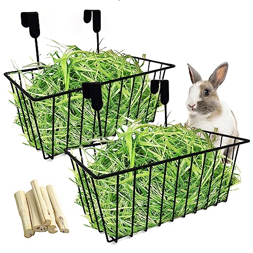 BNOSDM 2 Pack Rabbit Hay Feeder Bunny Hay Holder for Cage Hanging Guinea Pig Hay Rack Mental for Rabbits Bunnies Guinea Pig Chinchilla