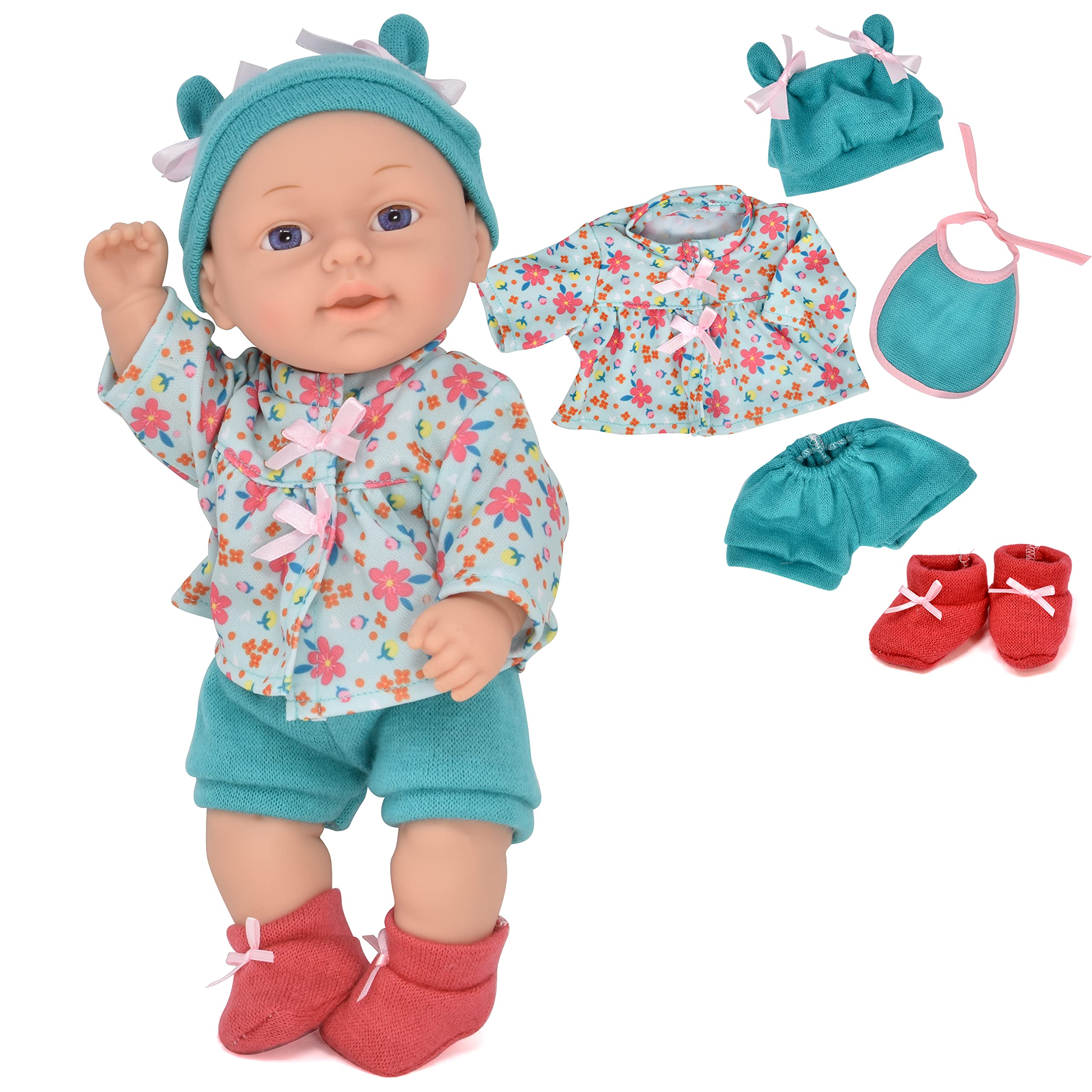 Baby Doll with Clothes & Accessories, Newborn Baby Doll in Carrier Gift Box, Magic Disappearing Milk Bottle with Feeding & Changing Deluxe Travel Set