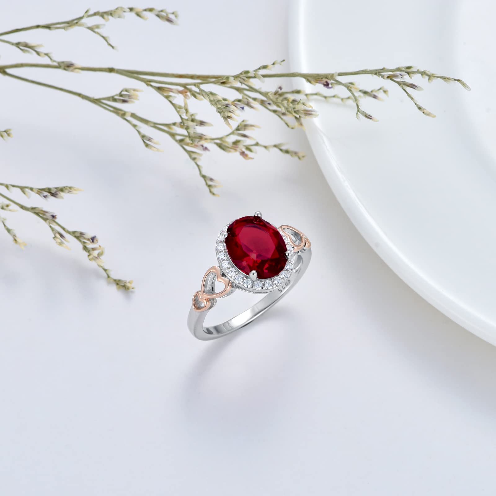 Althum 925 Sterling Silver Red Garnet Engagement Ring for Women 10mm * 8mm Oval Cut Garnet Ring (Size 9)