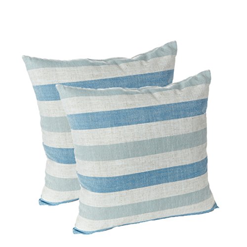 Klear Vu Liza Coastal Linen Decorative Throw Pillow, 18" x 18", Set of 2, 2 Count (Pack of 1), Stripe Blue