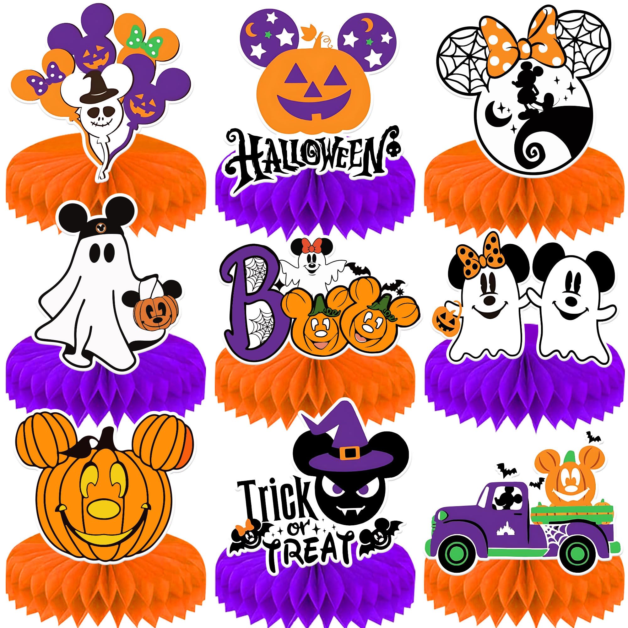 9pcs Mouse Halloween Decorations Honeycomb Centerpieces Double Sided Halloween Party Decorations 3D Table Decorations Cute Themed Decorations for Celebrating Halloween Party