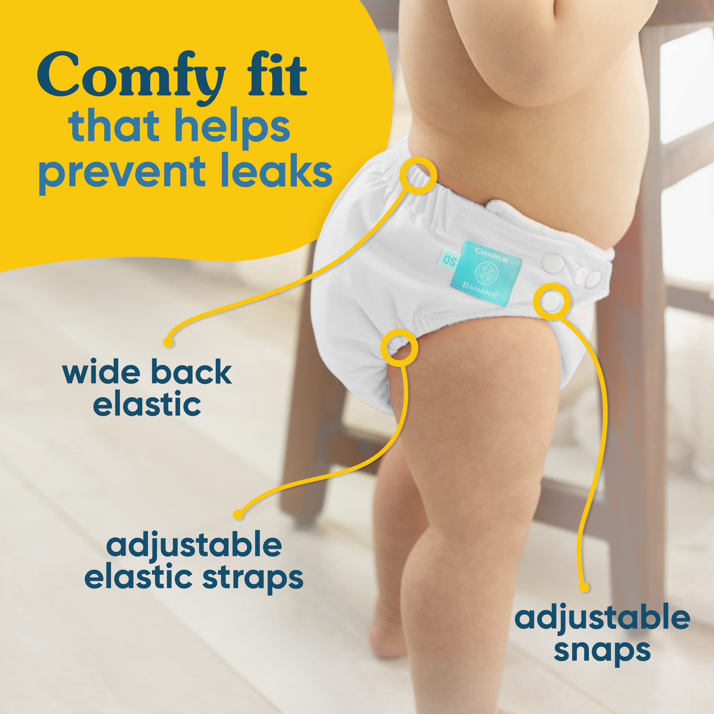 Charlie Banana Baby Fleece Reusable and Washable Cloth Diaper System, 1 Diaper and 2 Inserts, White, One Size