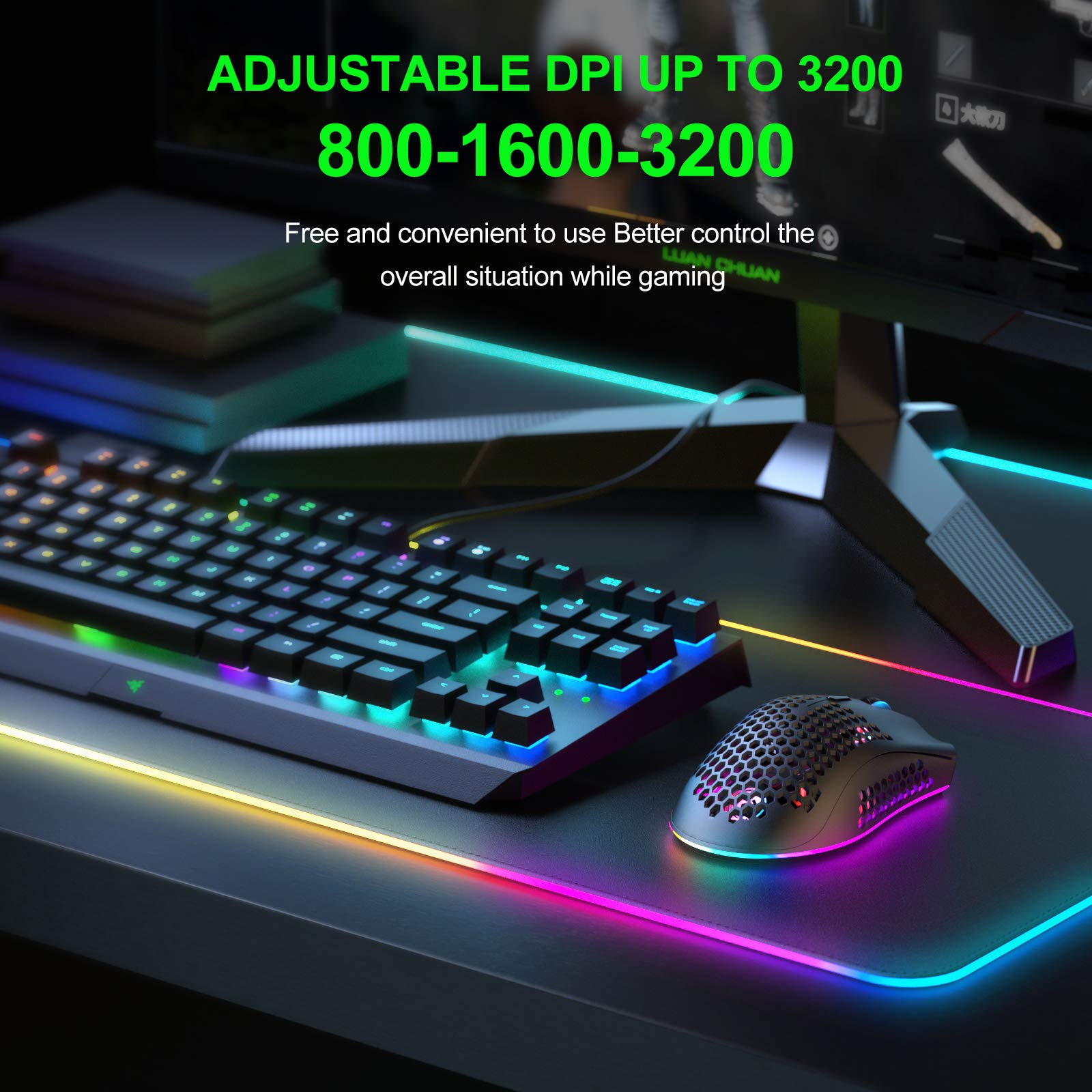 AAJO Wireless Gaming Mouse, USB Mouse Gaming with Honeycomb Shell, RGB Chroma Backlit Mouse, Hyperspeed Comfortable Grip Ergonomic Optical Mice for PC Computer Laptop