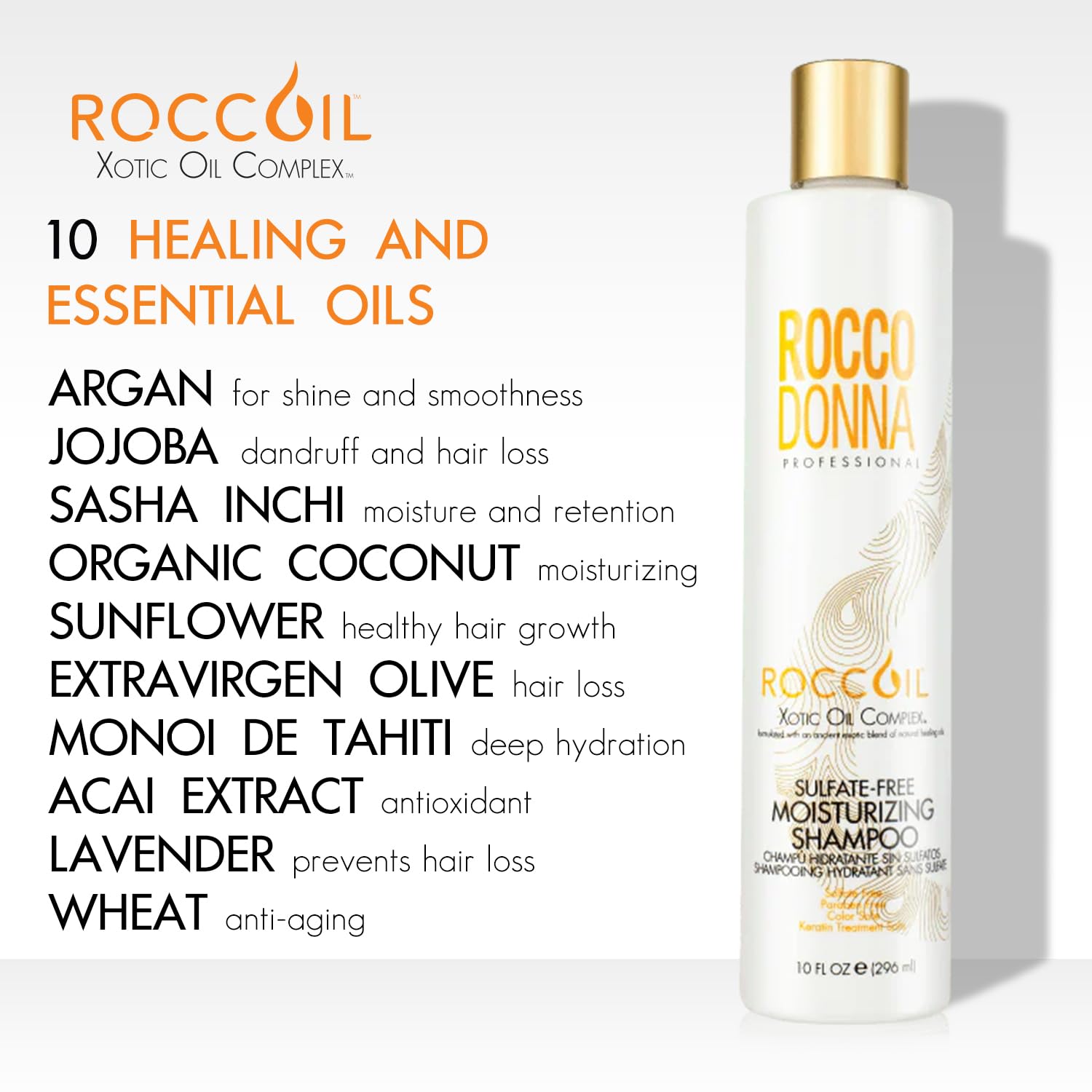 Rocco Donna Sulfate Free Moisturizing Shampoo for Damaged hair | Enhance Smoothing and Shine | Safe for Color treated Hair | 10 oz