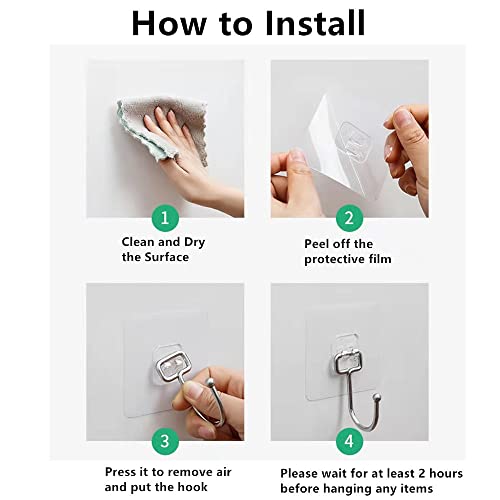 Aussido Large Wall Hooks for Hanging Heavy Duty 12 Pack Adhesive Hooks for Coat Towel Waterproof and Oilproof Sticky Hooks for Bathroom Kitchen(Transparent)
