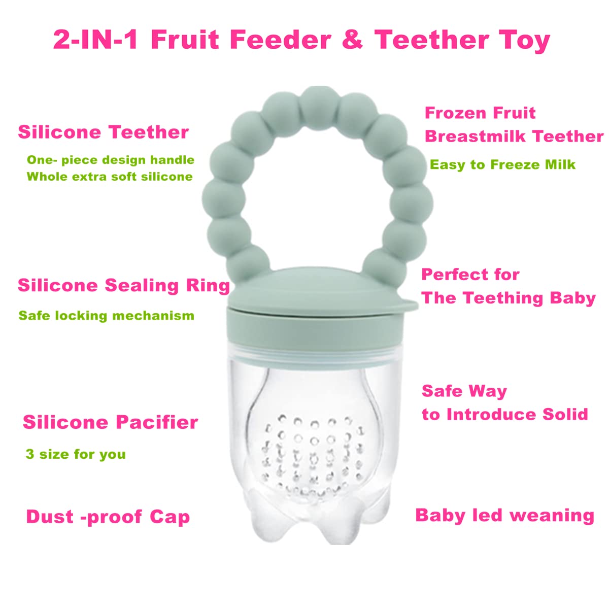 Baby Fruit Food Feeder Pacifier Teether for Babies 4 M+,Milk Frozen Set,2in1 Teether Toy Made of Soft Silicone,Feeder for Infant Safely Self Feeding,BPA-Free