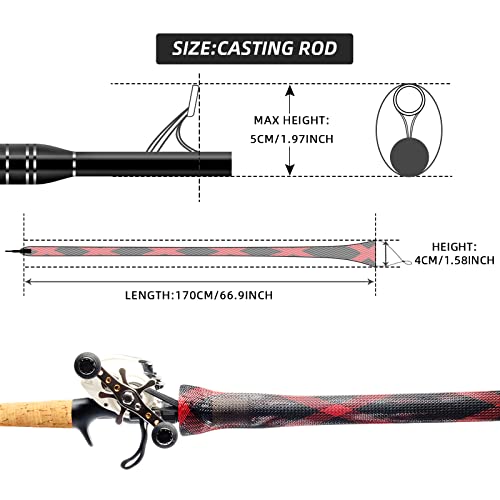 SF Fishing Casting Rod Socks Braided Mesh Rod Sleeve Cover Protector Pole Gloves Six Colors 6PCS Fit Casting Rod 6-1/2FT to 7-1/2FT