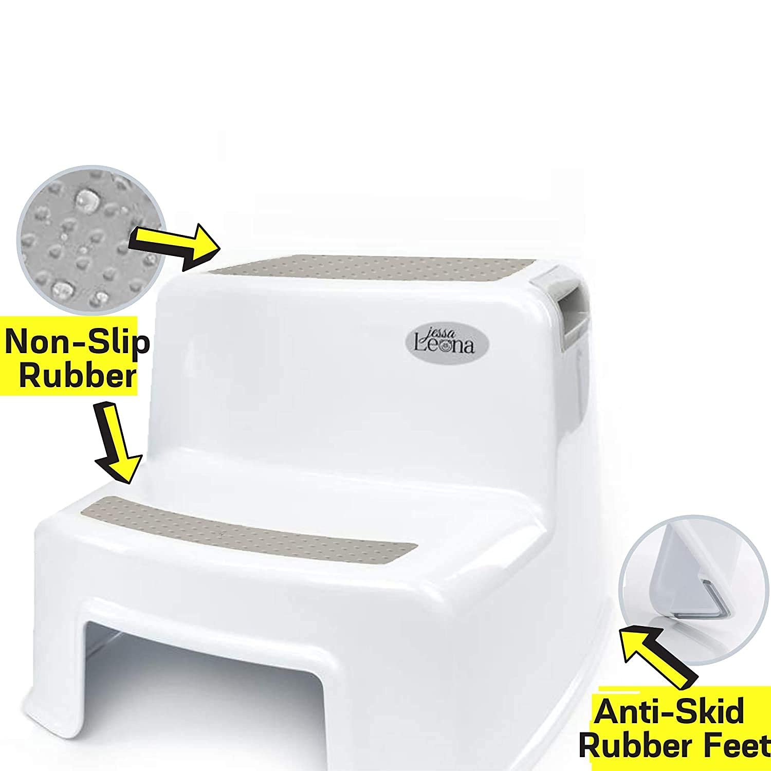 Dual Height 2 Step Stool for Kids | Slip Resistant Soft Grip Toddler's Stool for Potty Training and Use in The Bathroom or Kitchen | BPA Free for Comfort and Safety (2 Pack, Grey)