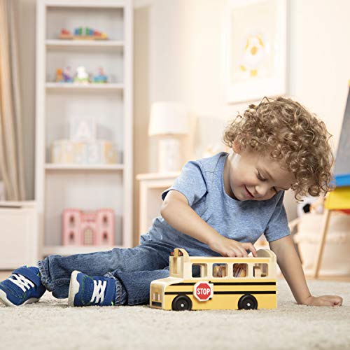 Melissa & Doug School Bus Wooden Play Set With 7 Figures - School Bus Toddler Toy For Pretend Play, Classic Toys For Kids