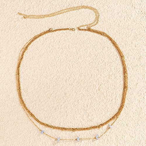 African Waist Bead for Women Natural Stone Waist Chain S/M Size Slimming Body Chains (Gold)
