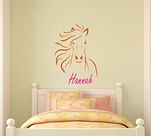 Horse Wall Decal For Girls Room, Personalized Name Vinyl Sticker, Peel and Stick Removable Decal, Custom Horse Western Teen Bedroom Decor, Pony With Name (22 X 31 inches)