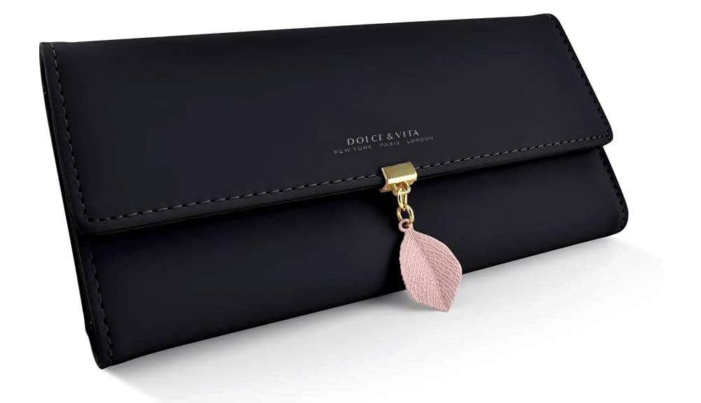 Chic Boutique De Mode Wallets for Women Large Wallet Leather Phone Wallet Ladies Girls Cute Long Slim Trifold Soft Purse Unique Original (Black)