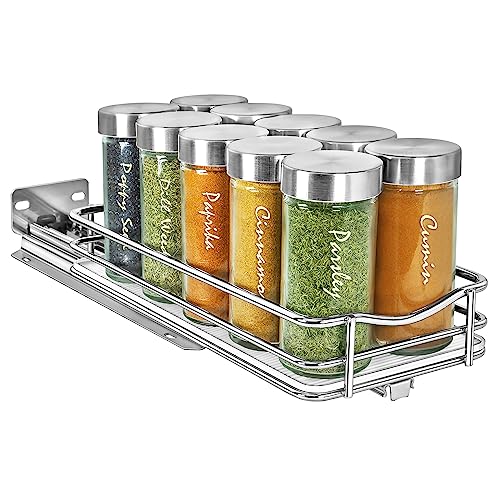LYNK PROFESSIONAL® Pull Out Spice Rack Organizer for Cabinet - Lifetime Limited Warranty - Slide Out Rack - 4-1/4 inch Wide Sliding Spice Organizer Shelf - Chrome