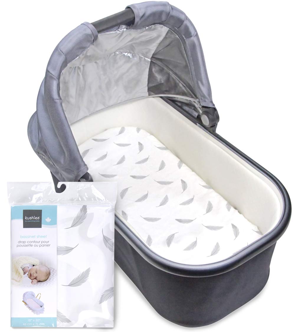 Kushies Baby Fitted Bassinet Sheets - 30 x 18 x 2 Bassinet Mattress Mini Crib Sheets - Grey Feather Bassinet Cover Mini Crib Mattress - Mattress for Playpen & Bed Side Bassinets Mini Crib Sheet