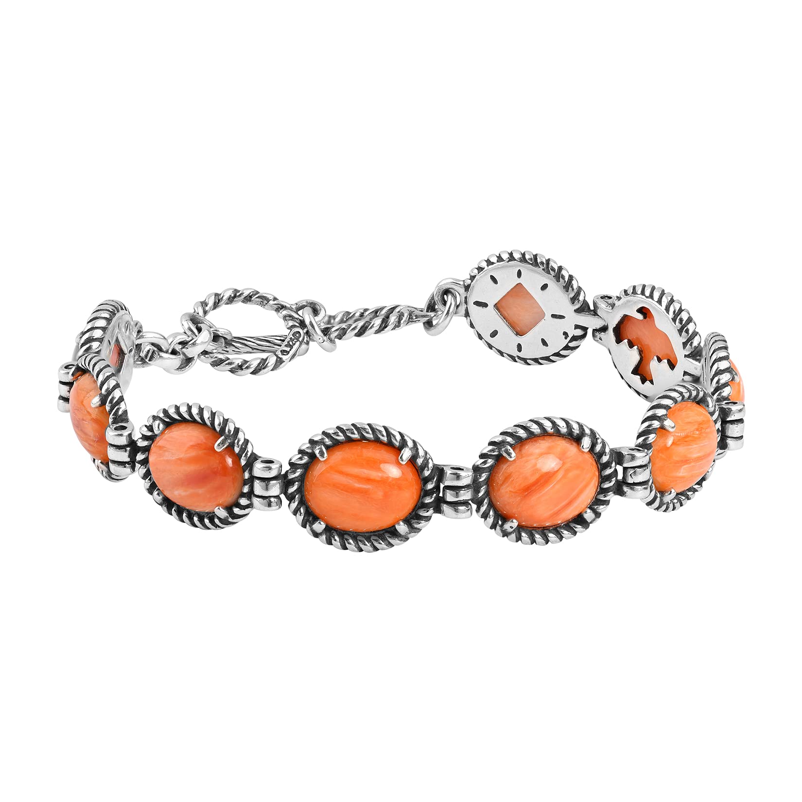 American West Sterling Orange Spiny Gemstone Reversible Tennis Bracelet Size L