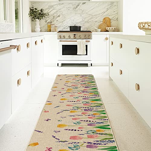 Artoid Mode Lavender Tulip Spring Kitchen Mats Set of 2, Seasonal Flower Summer Home Decor Low-Profile Kitchen Rugs for Floor - 17x29 and 17x47 Inch