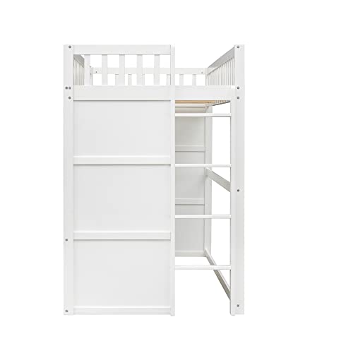 Harper & Bright Designs House Loft Bed Twin Kids Playhouse Bed, Solid Wood Loft Bed Frame with Window and Ladder, for Girls Boys (Twin Size, White)