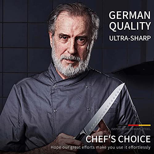 MAD SHARK Kitchen Knife, Chef's Santoku Knife 8 Inch, German High Carbon Stainless Steel Chef Knife, Super Sharp Multipurpose Chopping Knife for Meat Vegetable Fruit with Ergonomic Handle & Gift Box