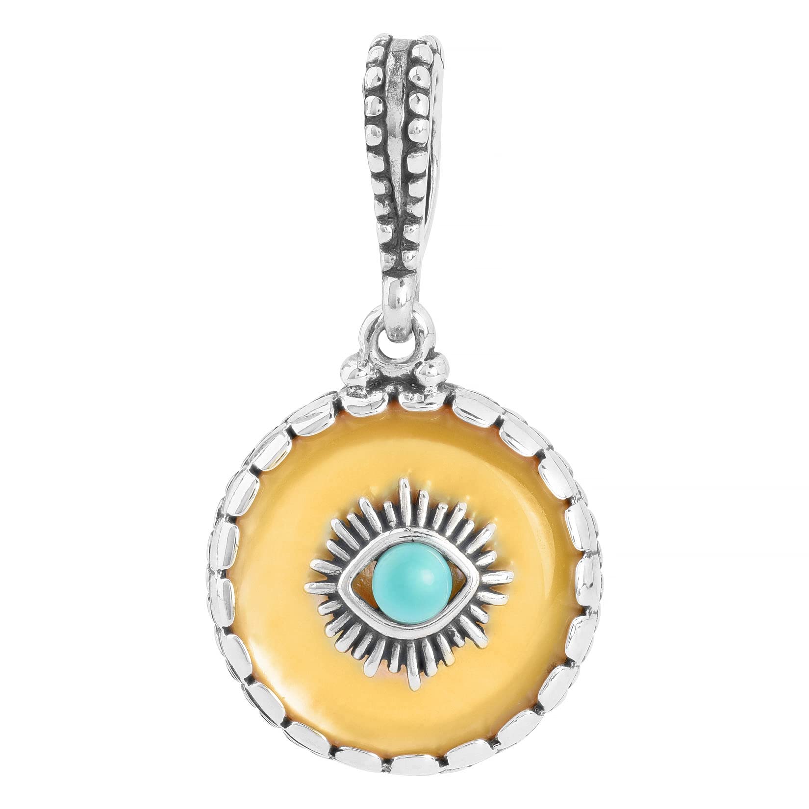 American West Sterling Silver Gold Mother of Pearl & Turquoise Gemstone Evil Eye Charm Pendant