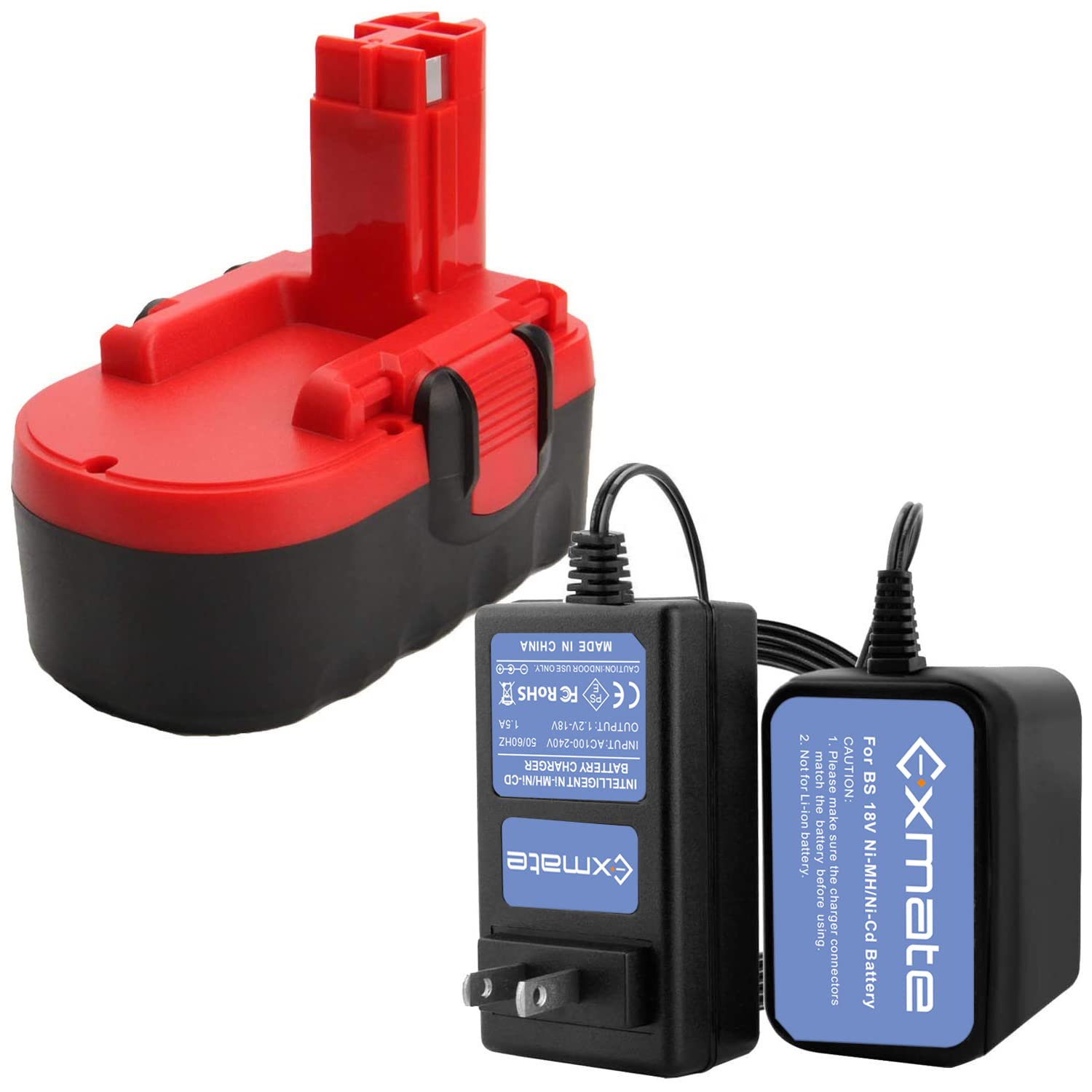 Exmate 18V 3.5Ah Ni-MH Battery with 1.2-18V Charger Compatible with Bosch BAT181 BAT025 BAT026 BAT160 BAT180 BAT189 PSR 18 VE-2 GSR VE-2 GSB 18 VE-2 2607335277 13618 22618 23618 1644K 1662B 3860CK