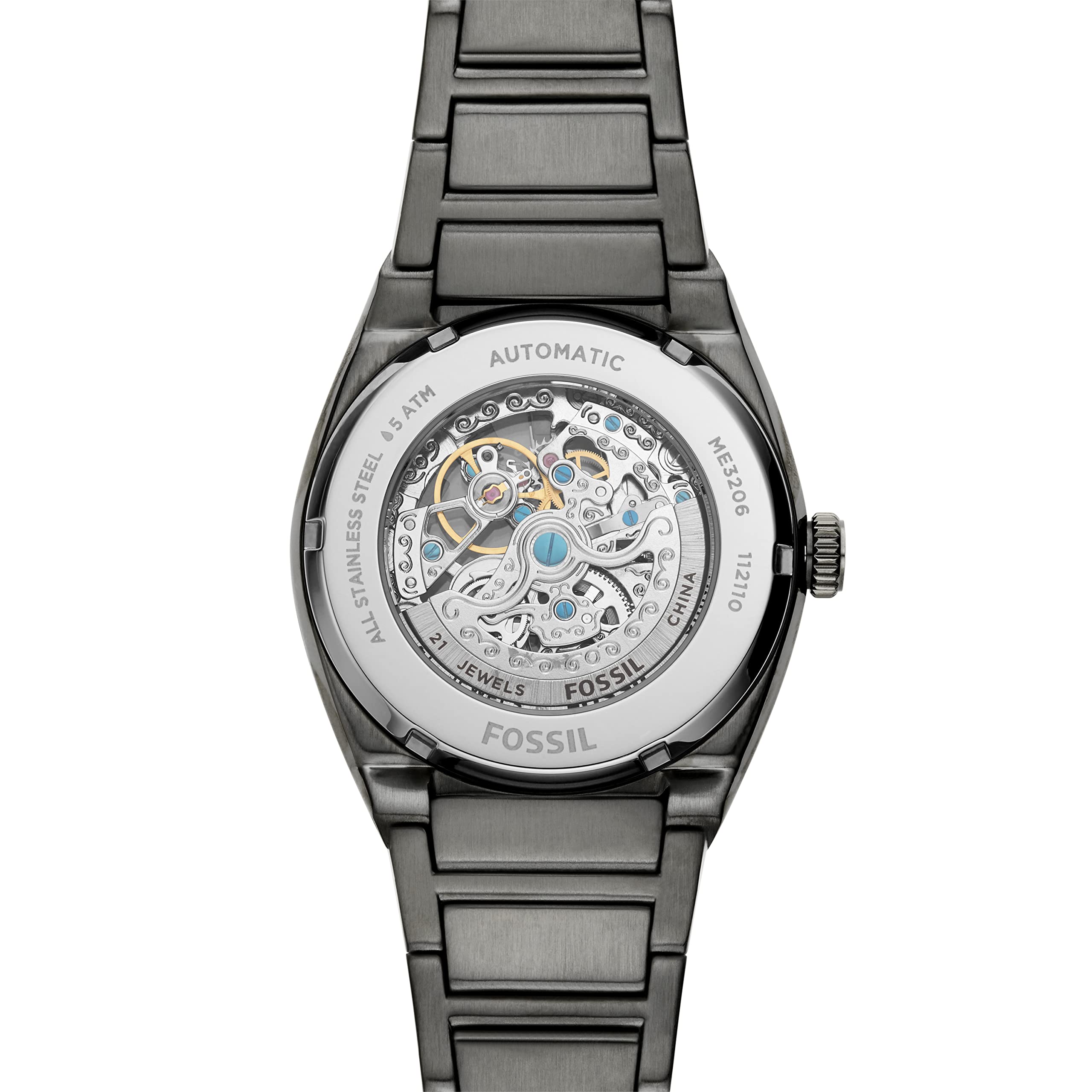 Fossil Men's Everett Automatic Stainless Steel Three-Hand Watch, Color: Smoke (Model: ME3206)