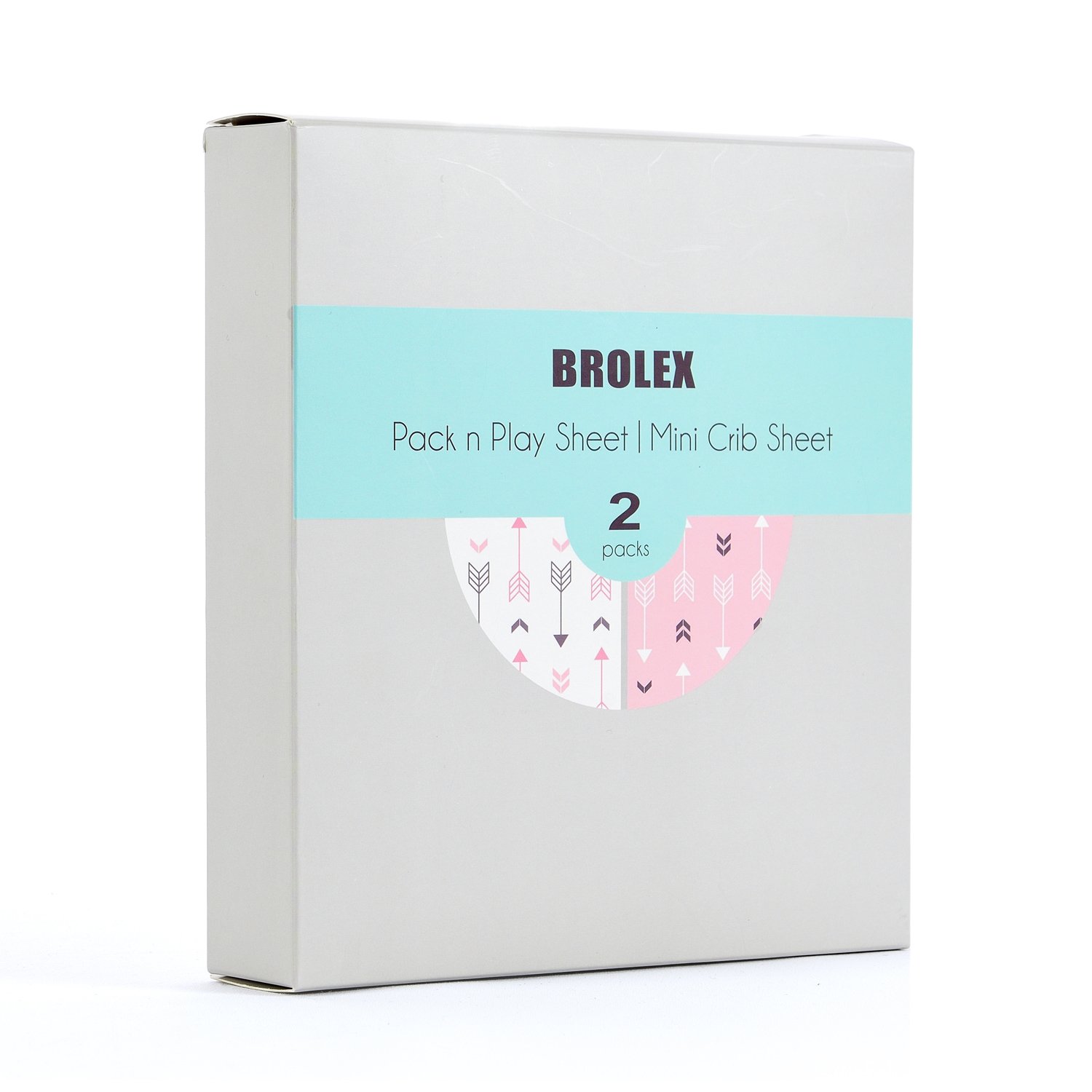 Stretchy Fitted Pack n Play Playard Sheet Set BROLEX 2 Pack Portable Mini Crib Sheets,Convertible Playard Mattress Cover,Ultra Soft Material,Pink White Arrow