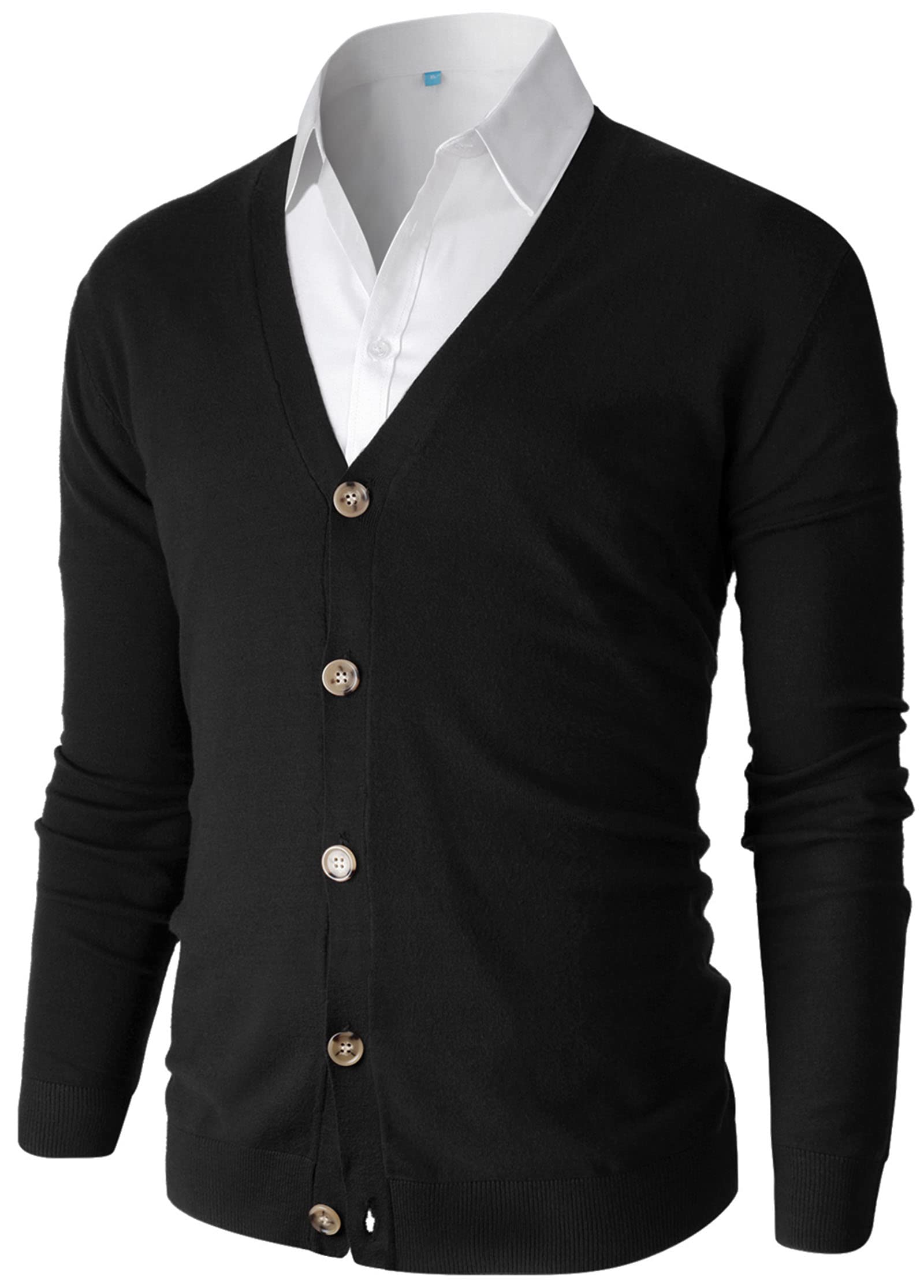 Aimeilgot Men's Casual Slim Fit V-Neck Knitted Cardigan Sweaters with Buttons(Black,Medium)