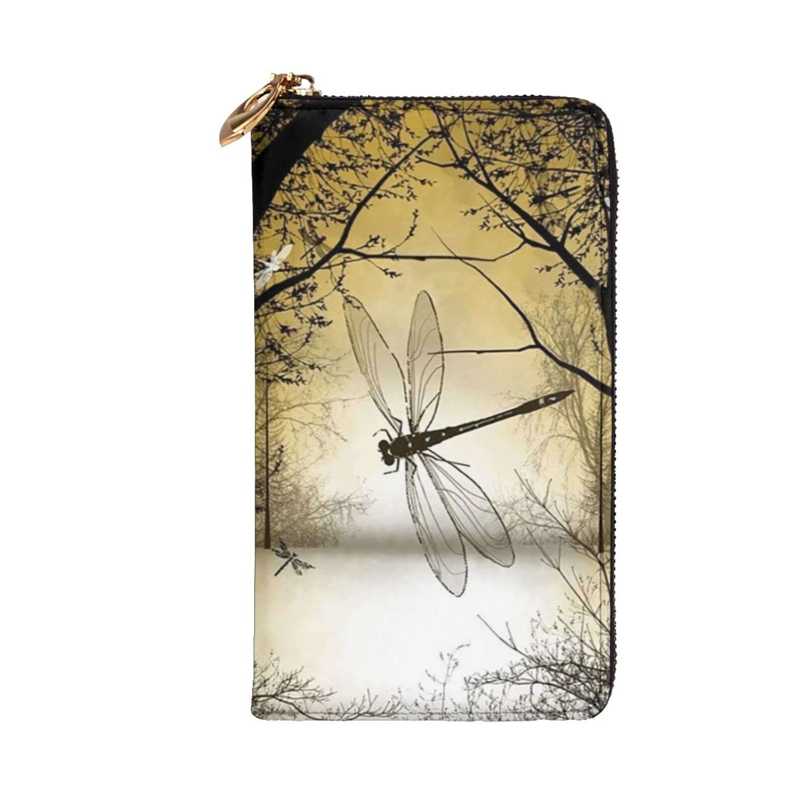HOMETER Women'S Leather Wallet Dragonflies Coin Purse Travel Credit Card Holder Zipper Purse Cell Phone Handbag