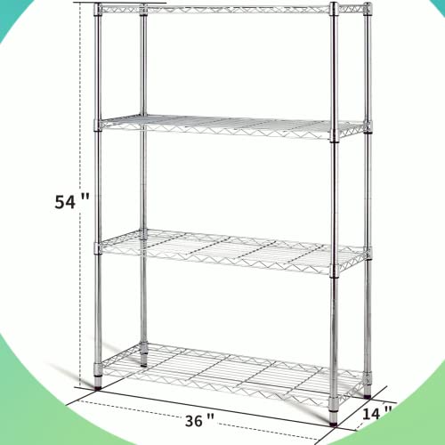 XCVBDE 4-Tier Storage Shelves 36''x14''x54'' Height Adjustable Garage Storage Shelves Heavy Duty Pantry Shelving Metal Utility Shelves Wire Rack for Home Kitchen Laundry Room Organization(Chrome)
