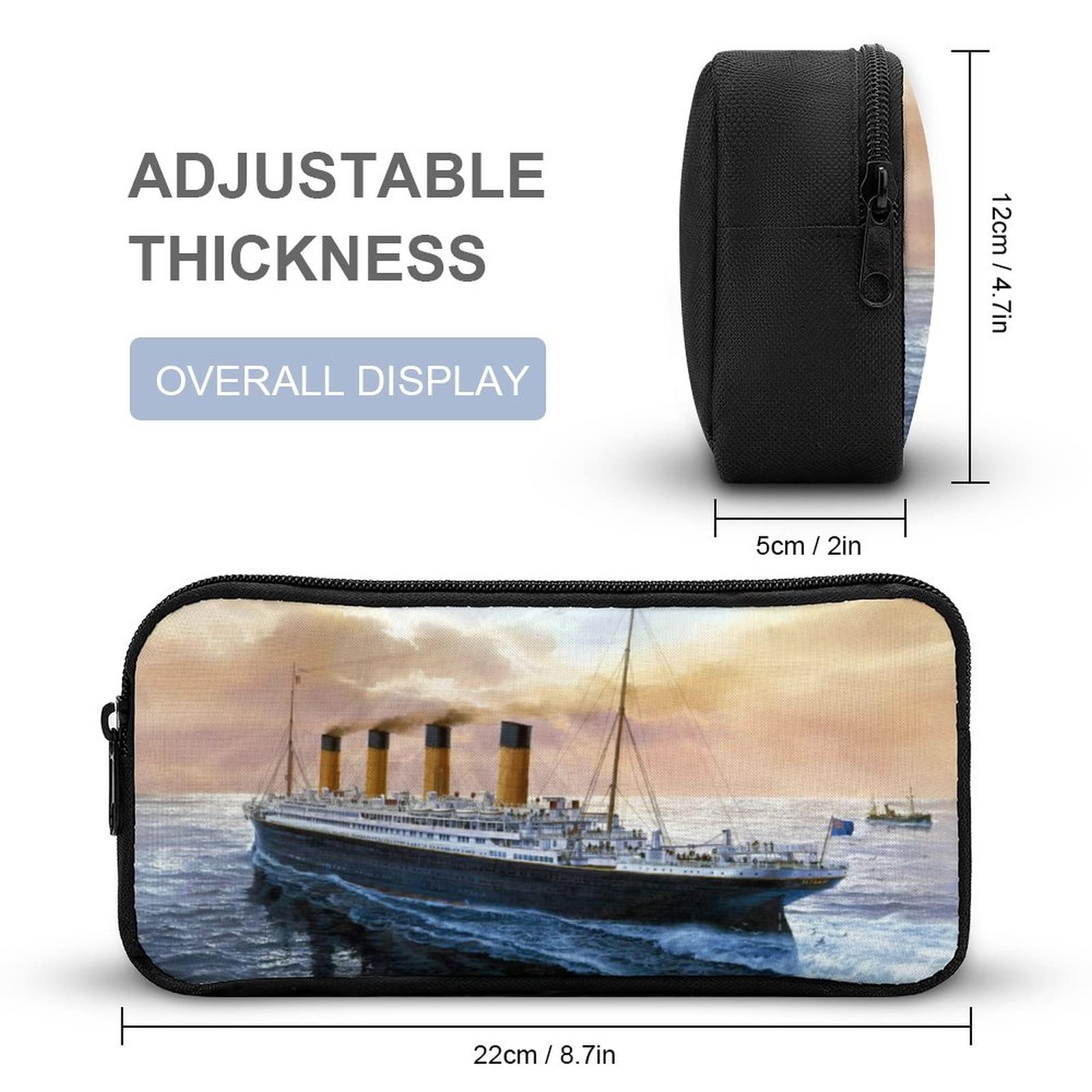 Retro Titanic Famous Old Historic Pencil Pen Case Portable Large Capacity Pen Pouch Stationery Organizer Makeup Bag with Zip