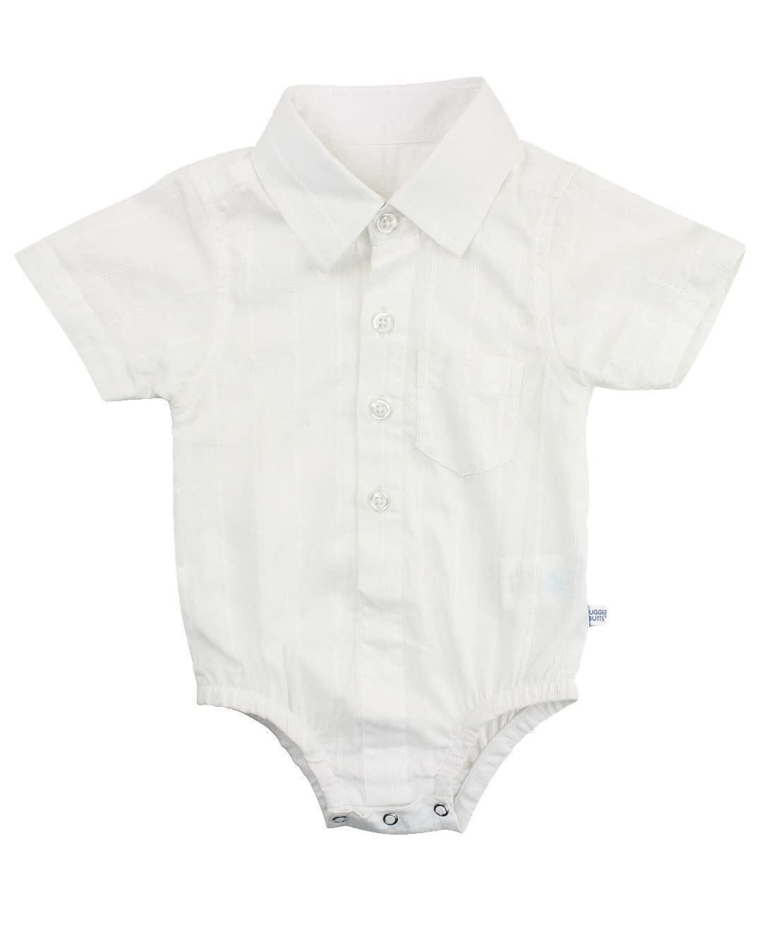 RUGGEDBUTTS® Baby/Toddler Boys White Dobby Short Sleeve Button Up Bodysuit - 18-24m