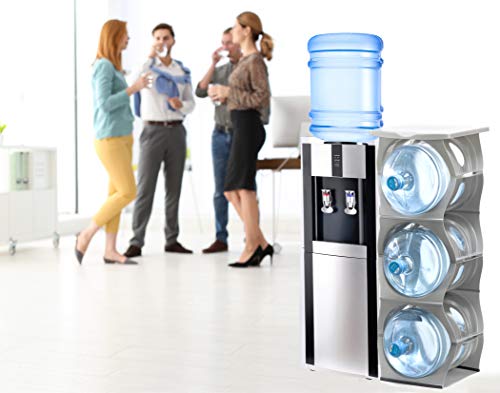 Stackable Water Bottle Storage Rack Best Water Jugs 5 Gallon Organizer. Jug Holder for Kitchen, Cabinet and Office Organizing. Reinforced Polypropylene (3 Plus Shelf, Black)