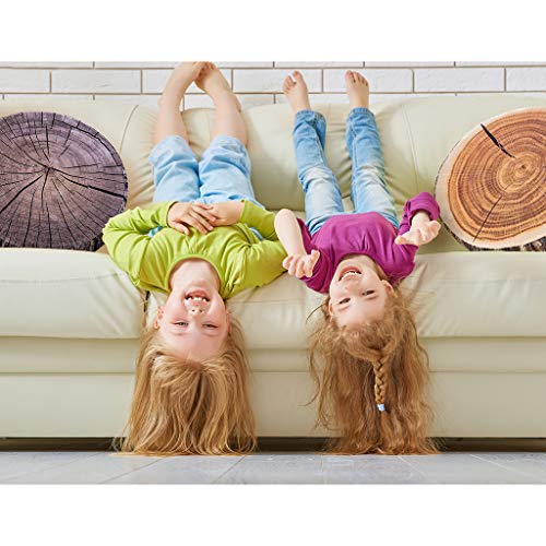 HYSEAS Decorative Round Throw Pillow, 3D Digital Print Comfortable Kids Funny Cute Wood Log Pillow Circle Seating Floor Cushion for Home, Couch, Sofa, Bedroom, Living Room Decor, Stump