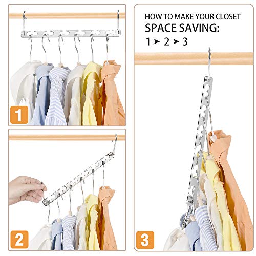 XFKITCHEN Metal Magic Hangers Space Saving Clothes Hangers Closet Space Saver Clothing Hanger Oragnizer for Wardrobe Space,Wrinkle-Free Clothes(Pack of 4)