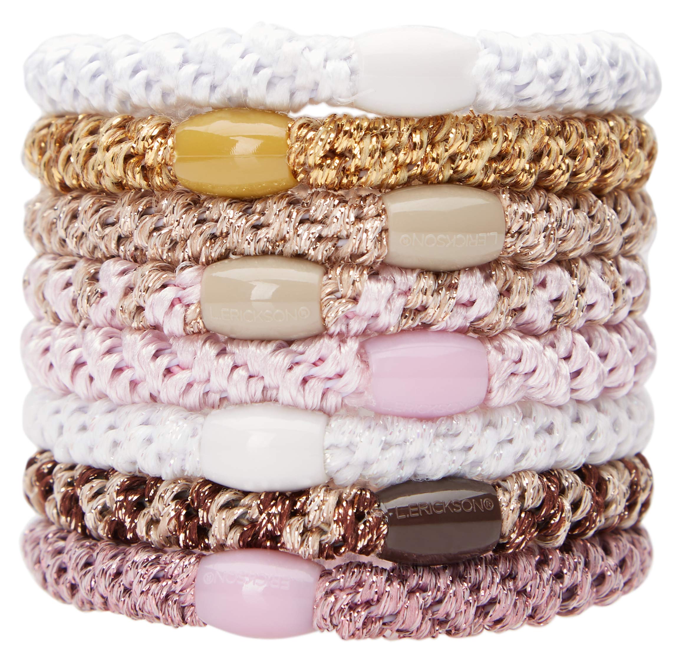 L. Erickson Grab & Go Pony - Cotton Candy - 8 Pack Ponytail Holder Hair Ties - Pink and White Mix