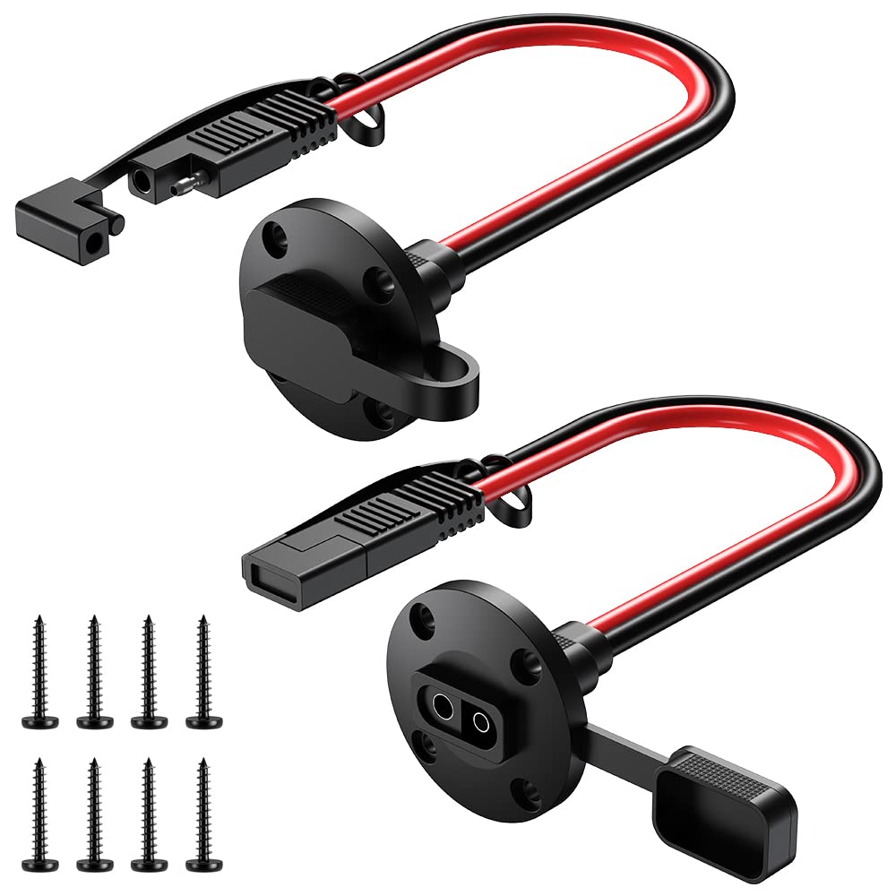 Bateria Power SAE Connector Power Socket Sidewall Port, 10AWG Cable Weatherproof Cable Quick Connect Panel Mount Universal Flush Mount Adapter for Solar Generator Battery Charger (2 Pack)