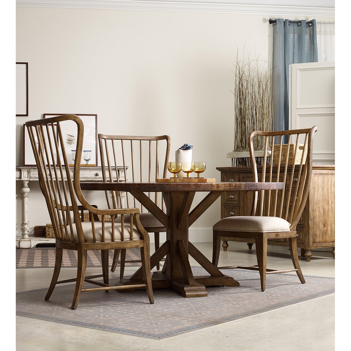 Hooker Furniture Sanctuary Tall Spindle Dining Arm Chair in Medium Wood (Set of 2)