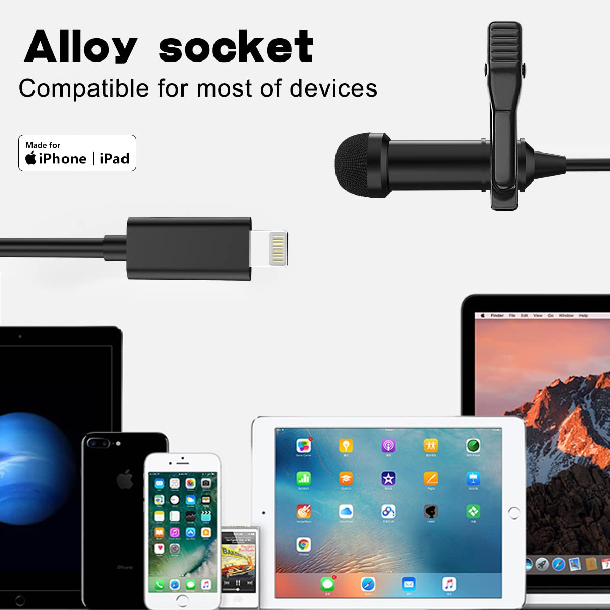 ALTSON Professional Lavalier Microphone for iPhone/Video Conference/Podcast/Voice Dictation/YouTube Grade Omnidirectional Phone Audio Video Recording Condenser Microphone (6.4FT)