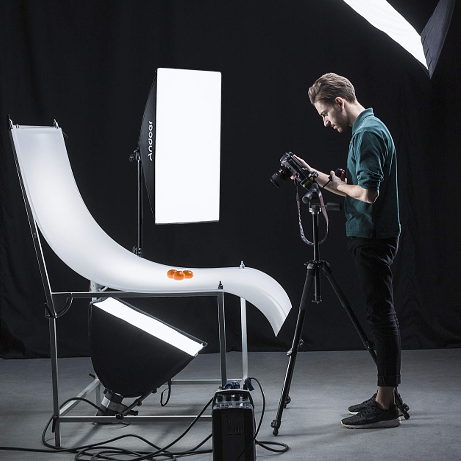 Andoer Softbox Photography Lighting Kit Professional Studio Equipment with 20"x28" Softbox, 2800-5700K 85W Bi-Color Temperature Bulb with Remote, Light Stand, Boom Arm for Portrait Product Shooting