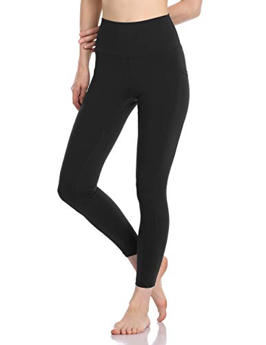 Colorfulkoala Women's High Waisted Tummy Control Workout Leggings 7/8 Length Yoga Pants with Pockets (S, Black)