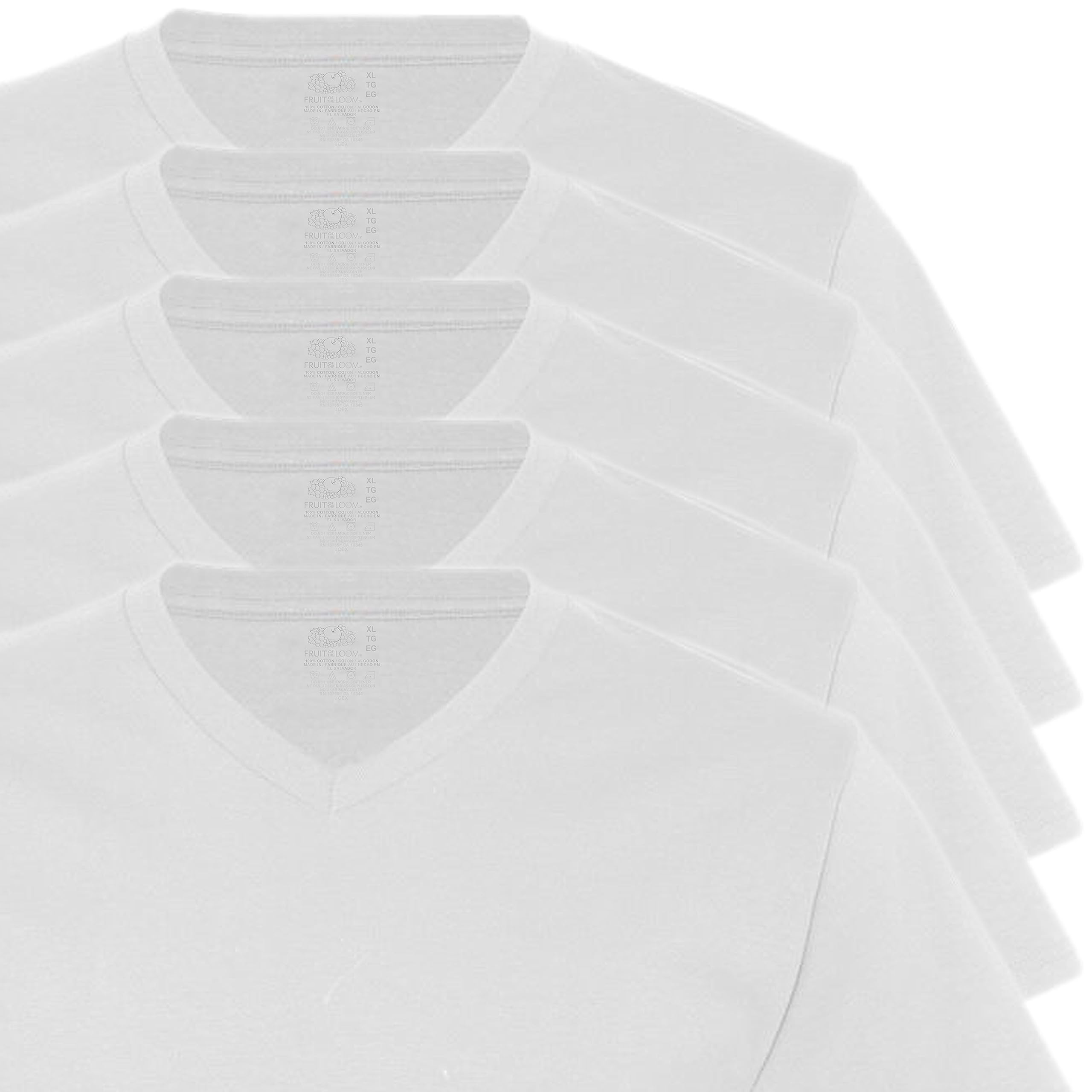 Fruit of the Loom Men's V-Neck Tee , White, X-Large(Pack of 5)