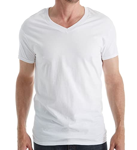 Fruit of the Loom Men's Eversoft Cotton Stay Tucked V-Neck T-Shirt, Regular-White-6 Pack, XX-Large