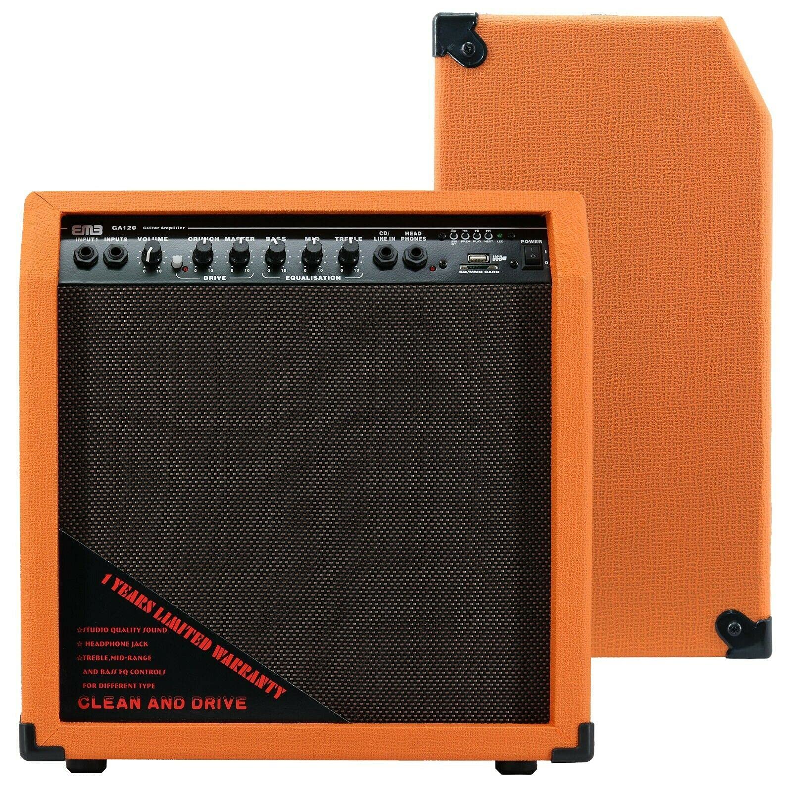 EMB GA120 600W 12" Electric Guitar Amplifier Speaker Portable Powerful Studio and Stage Cabinet PreAMP – with Built in Headphone Jack and 2 Inputs and SD USB AUX Bluetooth (Yellow)