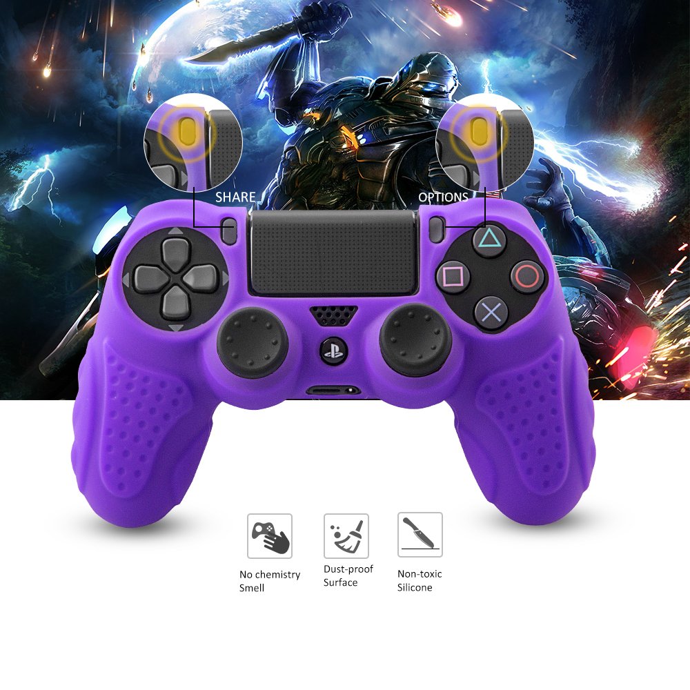 CHINFAI PS4 Controller DualShock4 Skin Grip Anti-Slip Silicone Cover Protector Case for Sony PS4/PS4 Slim/PS4 Pro Controller with 8 Thumb Grips (Purple)