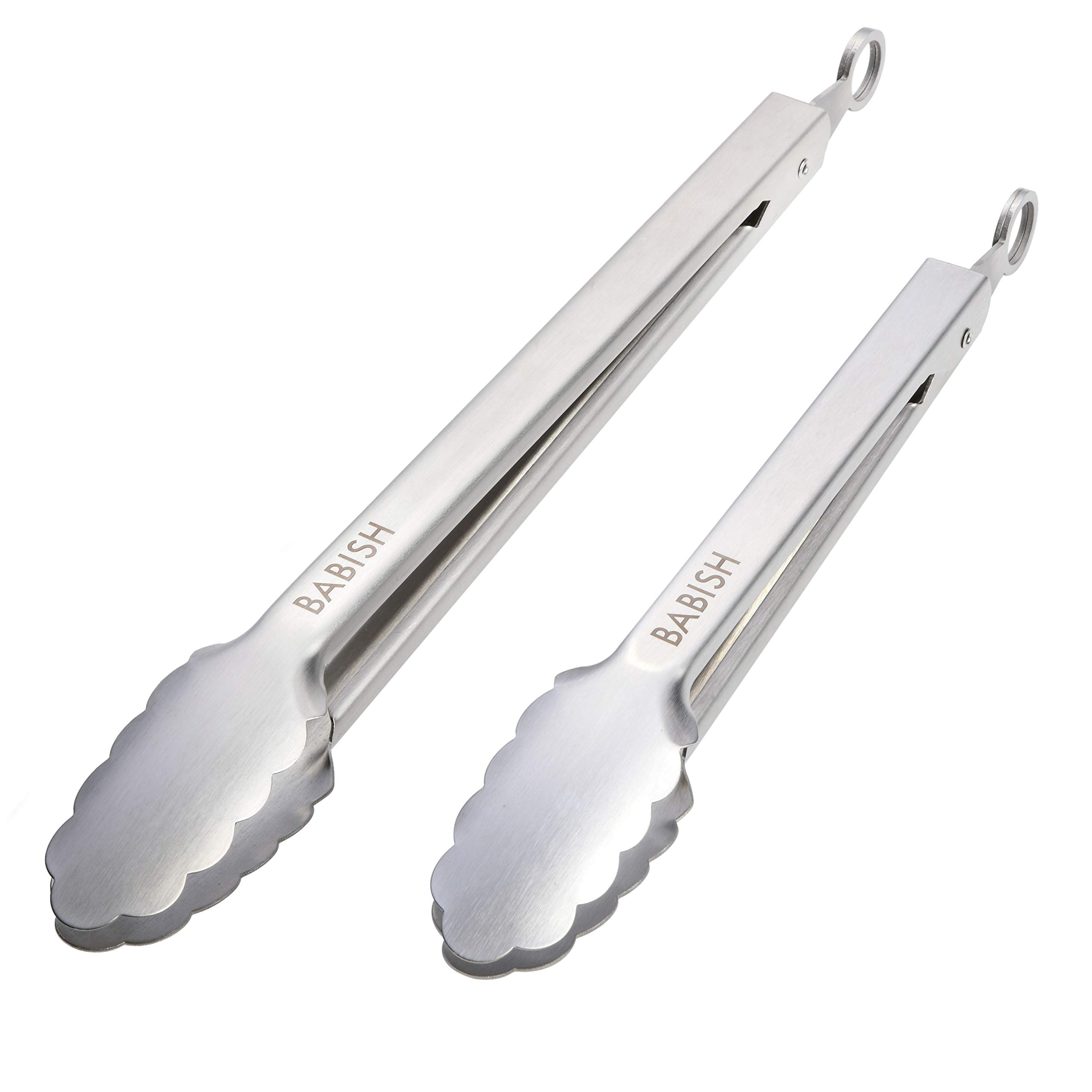 Babish German High-Carbon 1.4116 Steel Cutlery, 3-Piece w/Knife Roll & 12β & 9β Locking Kitchen Tong Set, Stainless Steel
