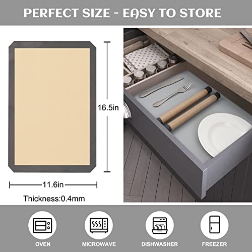 Elyum Silicone Baking Mat, 2 Pack Non-Stick Food Grade Silicone Mat for Baking, Reusable Heat Resistant Half Sheet Baking Mat for Cookies Macarons Bread Pastry (16.5"x11.6", Grey)