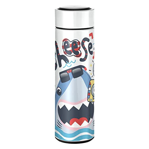 CaTaKu Cute Sea Shark Water Bottle Insulated 16 oz Stainless Steel Flask Thermos Bottle for Coffee Water Drink Reusable Wide Mouth Vacuum Travel Mug